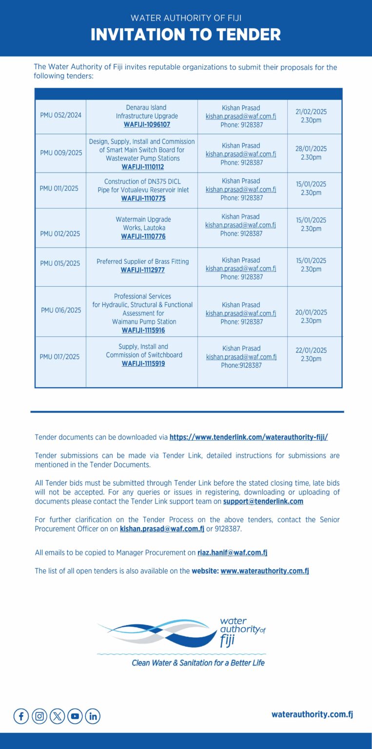 Tenders – Water Authority of Fiji